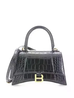 Balenciaga Hourglass Crocodile Embossed Top Handle Bag - Black