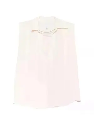 Imperial Sleeveless V-neck Top With Classic Collar And Box Pleat - Neutrals