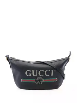 Gucci 2010s Logo Half-moon Shoulder Bag - Black