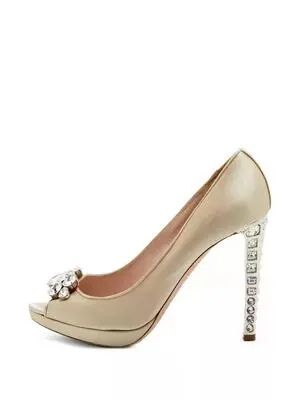 Miu Miu Crystal-embellished Peep-toe Heeled Pumps - Neutrals