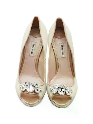 Miu Miu Crystal-embellished Peep-toe Heeled Pumps