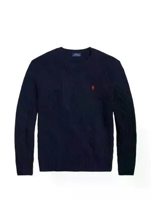 Ralph Lauren Cable-knit Embroidered-logo Sweater - Blue