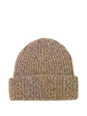 Soft Goat Ribbed Knit Beanie Hat - Brown