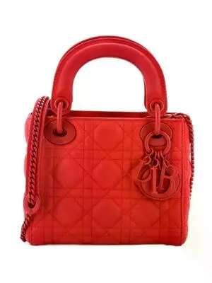 Dior Ultra Matte Lady Chain Bag Cannage Quilt Calfskin Mini Shoulder Bag - Red