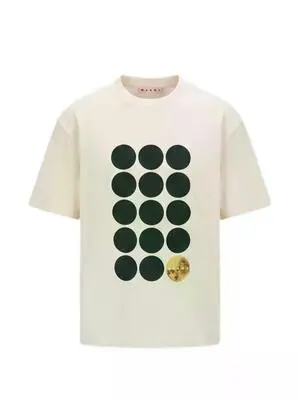 Marni White Cotton T-shirt With Planet-print - Neutrals