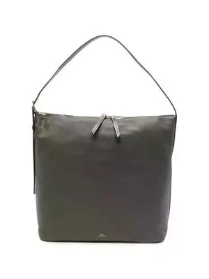 A.p.c. Maxi Vera Grained Leather Shoulder Bag - Grey