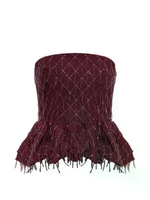 ROTATE BY BIRGER CHRISTENSEN Bead-embellished Peplum Top - Red