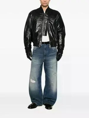 SUNFLOWER Leather Bomber Jacket - Black