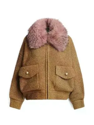 Essentiel Antwerp Kanada Faux-fur Collar Bouclé Cardigan - Brown