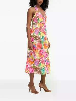 MORGAN Floral Print Halterneck Midi Dress - Neutrals