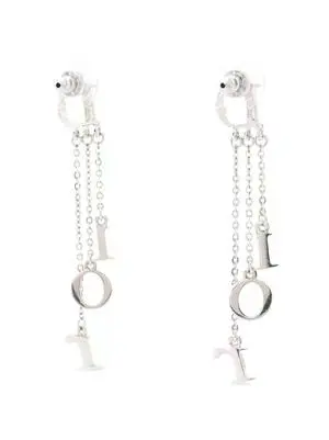 Dior 2010s Logo Rhinestone Drop Earrings - Silver