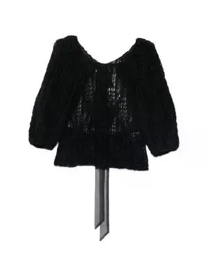 PAULINE DUJANCOURT Crochet-knit Open-back Puff Sleeve Top