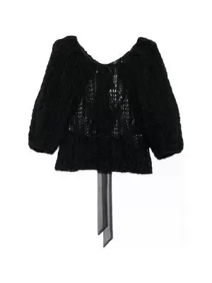 PAULINE DUJANCOURT Crochet-knit Open-back Puff Sleeve Top - Black
