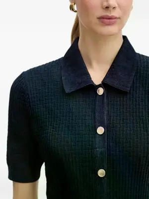 MORGAN Basket-weave Denim-collar Mini Dress
