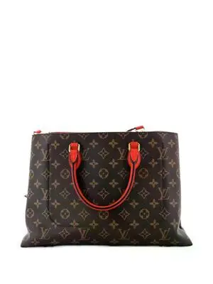 LOUIS VUITTON Flower Monogram Canvas With Leather Tote Bag - Red