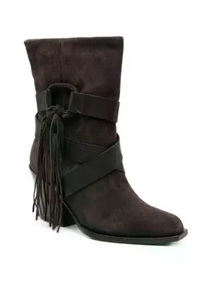 VIC MATIE Fringe-detail Strap-embellished Boots