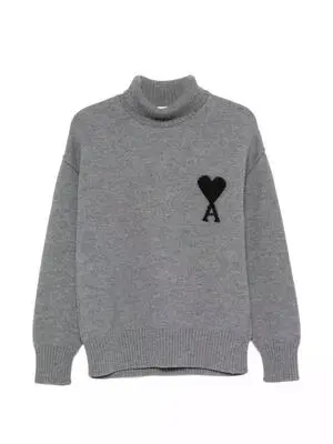 AMI Paris De Coeur Roll Neck Sweater - Grey