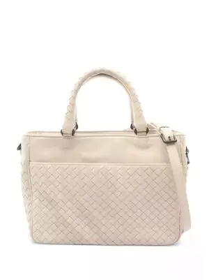 Bottega Veneta Off White Leather Intrecciato Handbag