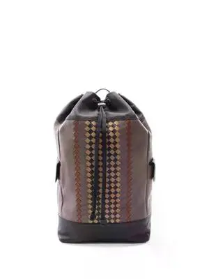 Bottega Veneta 2010s Intrecciato Striped Backpack - Brown