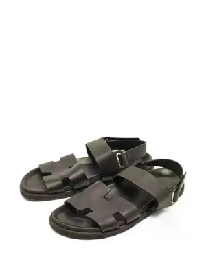 Hermès Genius Leather Flat Sandals - Black