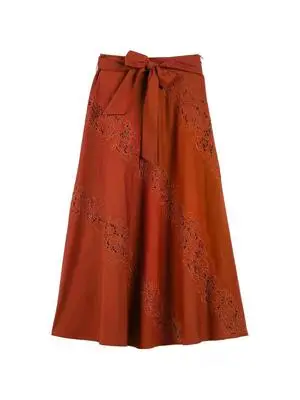 TWINSET Long Poplin And Broderie Anglaise Skirt