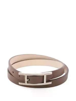 Hermès Double Tour Leather Bracelet With Silver-tone Hardware - Brown