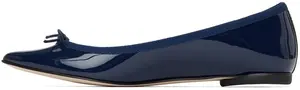 Repetto Navy Patent Leather Ballet Flats With Bow Detailing