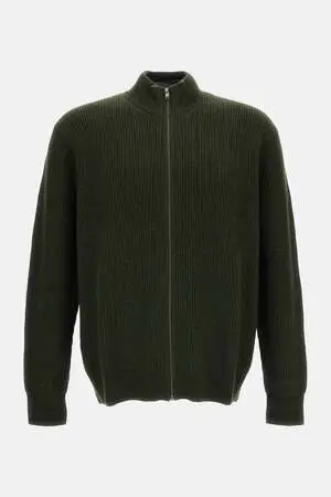LES DEUX Cotton Rib Knit Zip-up Cardigan - Green