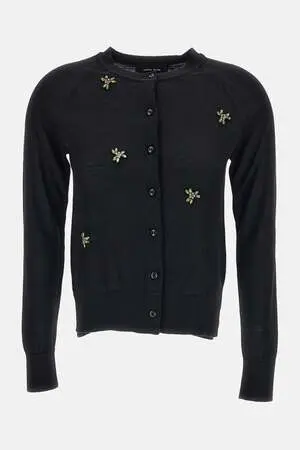 Simone Rocha Cardigan In Lana Merino E Seta Con Applicazioni - Nero