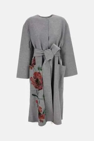 Erdem Cappotto In Doppia Lana Con Stampa Floreale