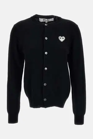 Play Comme Des Garcon Cardigan Girocollo White Heart Emblem - Nero