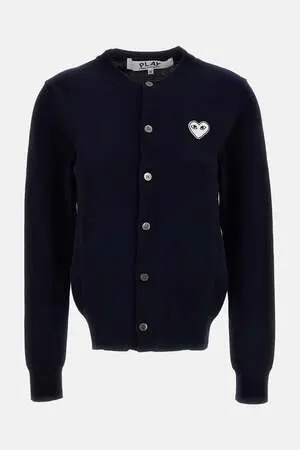 Play Comme Des Garcon Cardigan Girocollo White Heart Emblem - Blu