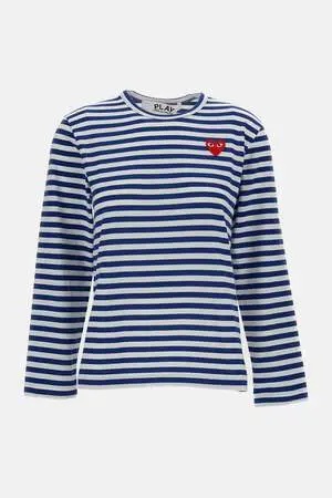 Play Comme Des Garcon T-shirt A Righe Con Logo Cuore Rosso - Blu