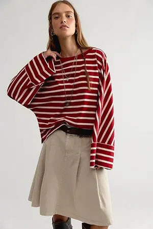Free People We The Free Atlas Dolman Striped Long Sleeve Top - Berry Combo
