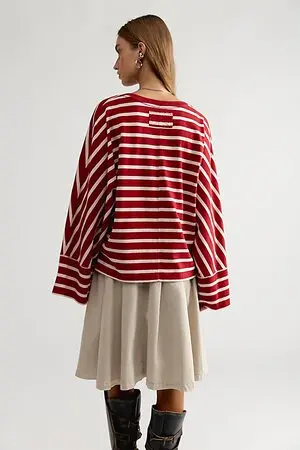 Free People We The Free Atlas Dolman Striped Long Sleeve Top - Berry Combo