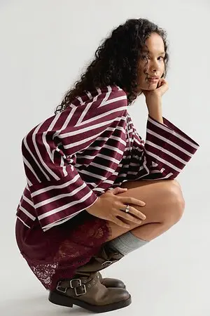 Free People We The Free Atlas Dolman Striped Long Sleeve Top Wine Combo