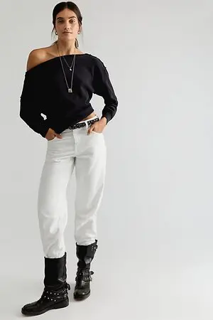 Free People Asymmetrical Boatneck Sweatshirt - Black