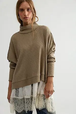 Free People We The Free Moon Daisy Turtle-Neck Twofer Saged Army