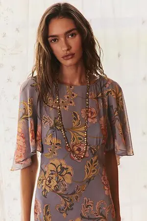 Free People Swan Song Printed Midi Dress