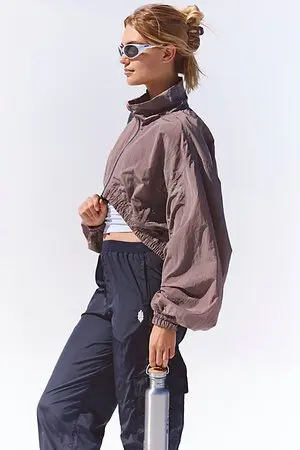 Free People Cropped Nylon Zip-up Jacket - Sandstorm