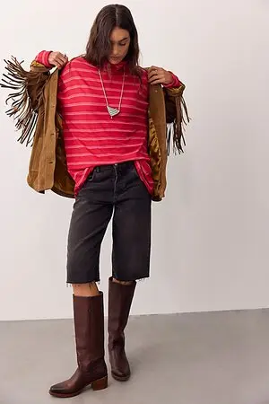 Free People Nevada Striped Long-sleeve Tee - Scarlet Combo
