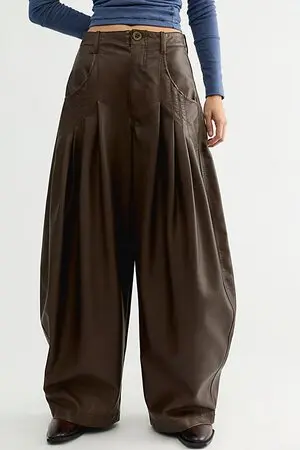 Free People Vegan Leather Trousers - Rusty