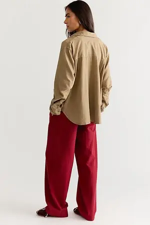 Free People Sabine Striped Linen Button Down Top - Aloe