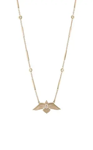 Jacquie Aiche 14k Yellow Teardrop Dia Satin Tunderbird 4 Dia Bezel 14 Smooth Bar Necklace - Gold