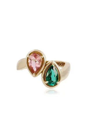 Jacquie Aiche 14k Yellow Gold Twin Tourmaline Teardrop Ring - Multi