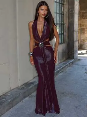 OUTCAST Britt Maxi Dress With Plunging Neckline And Cut-outs