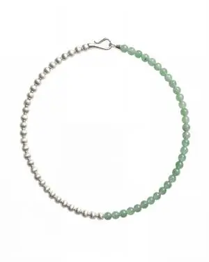 SEREE Duo Silver & Jade- Aventurine Beaded Necklace