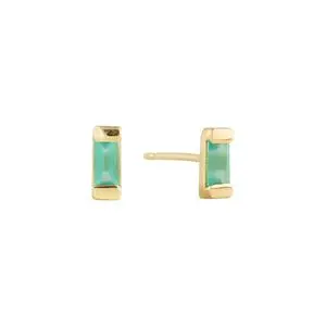 BEYJOU Gold / Green Mini Baguette Earrings Green Onyx - Gold/green