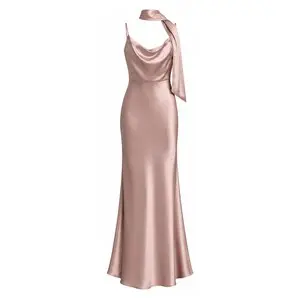 AISL Blush Satin Cowl Maxi Dress With Neck Scarf - Pink