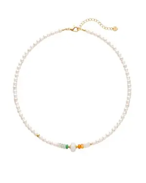 SEREE Mosaic Jadeite Beaded Drop Earrings - Green/orange/white/yellow